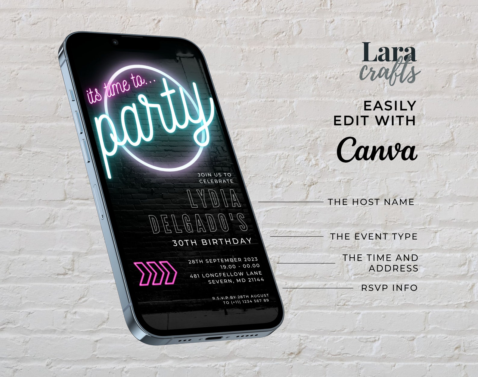Neon Rave Birthday Party Invitation Template | 'it's Time to Party ...