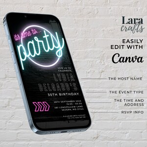 Neon Rave Birthday Party Invitation Template | 'it's Time to Party ...