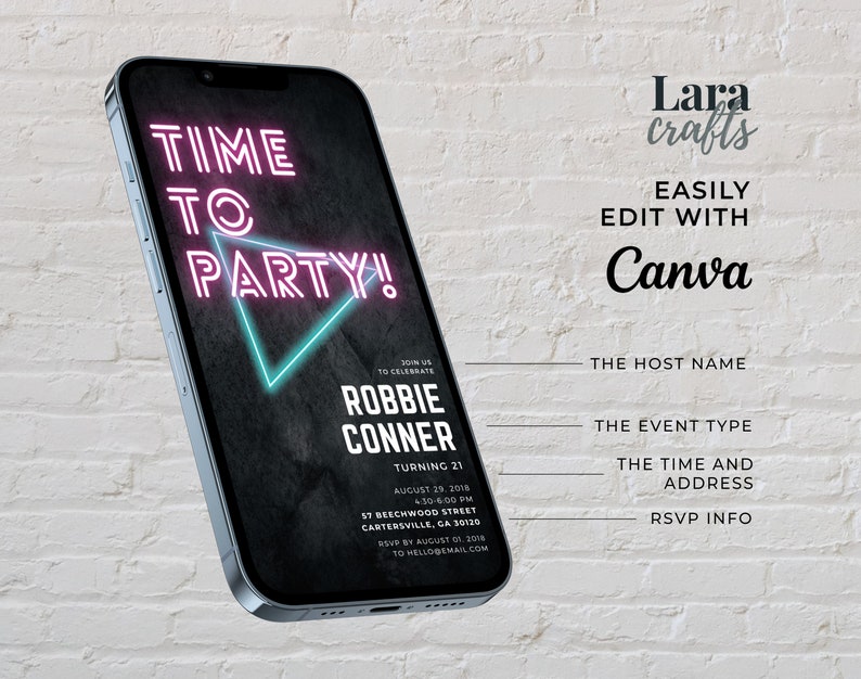 Neon Rave Birthday Party Invitation Template | 'time to Party ...