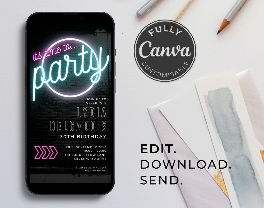 Neon Rave Birthday Party Invitation Template | 'it's Time to Party ...