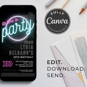 Neon Rave Birthday Party Invitation Template | 'it's Time to Party ...