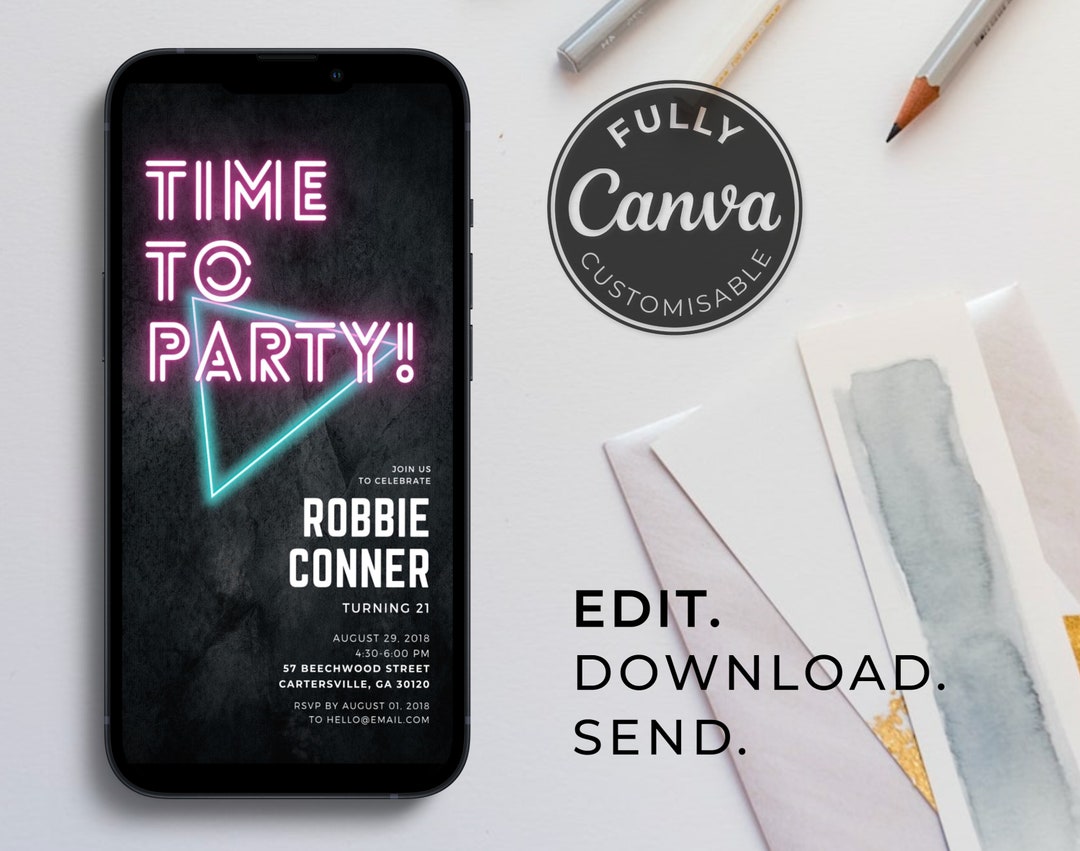 Neon Rave Birthday Party Invitation Template | 'time to Party ...