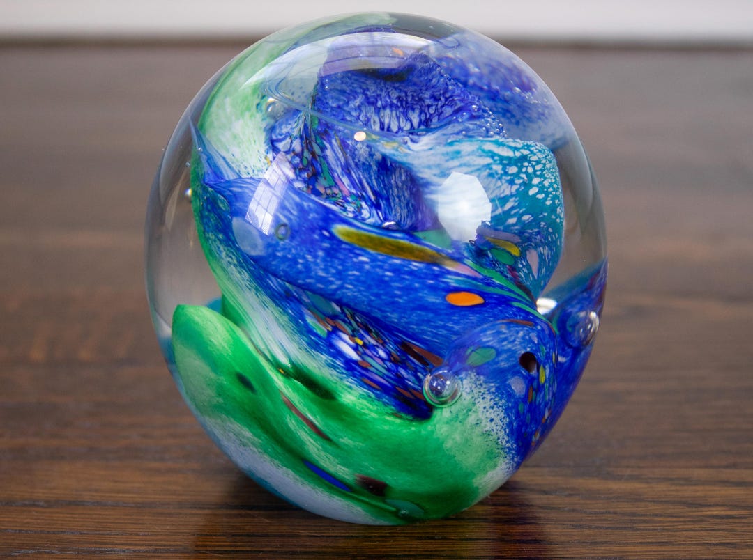 1999 Signed Vintage Jim Karg Blue & Green Multicolored Glass ...