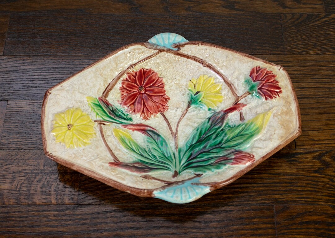 Rare Antique Majolica Multicolor Bread Tray Plate With Daisy Flowers - Etsy