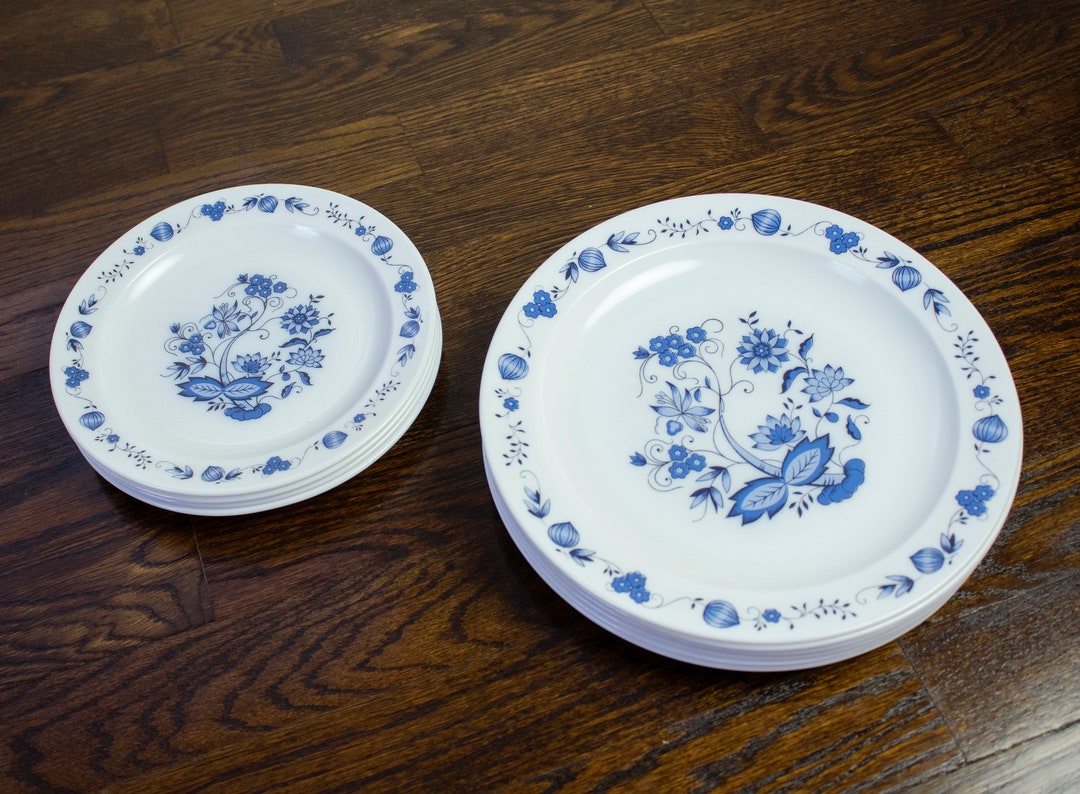 Vintage Arcopal France Dinnerware Blue Onion Dessert & Dinner Glass ...