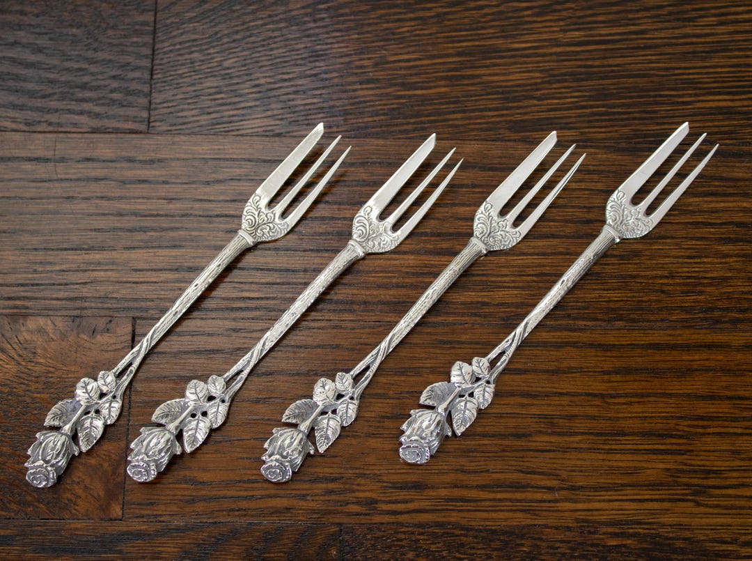 Vintage Hildesheimer German 800 Silver Rose Cake Forks Set of 4 - Etsy