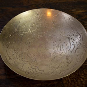 Vintage Antique Brass Etched Asian Bowl Dish With Dragons 8" - Etsy