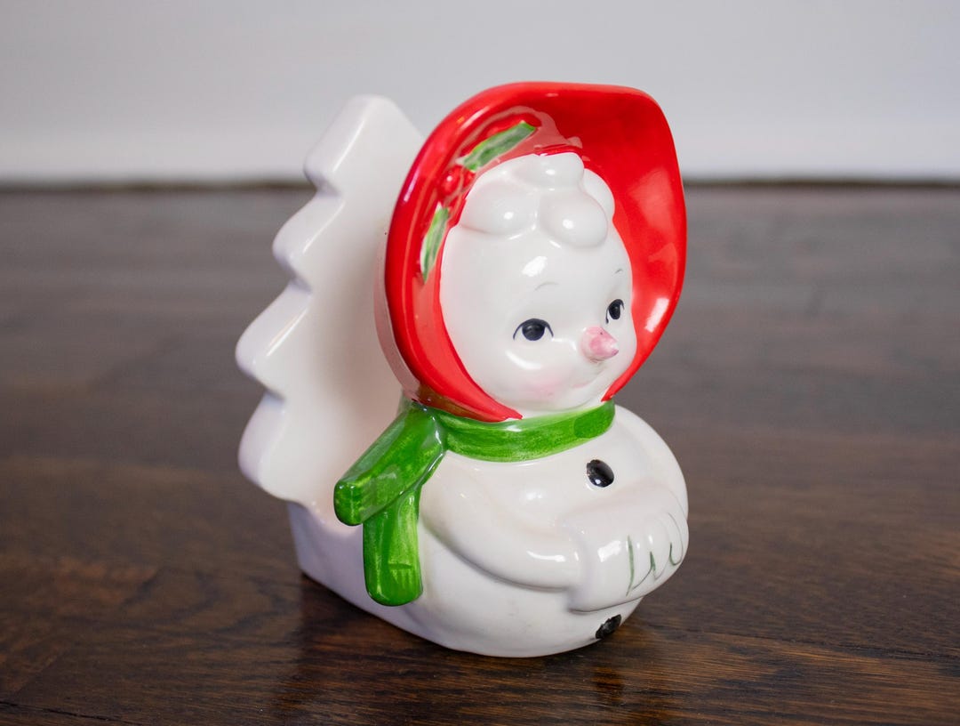 Vintage Lefton Ceramic Snowman Woman Napkin Holder With Muff & Bonnet ...