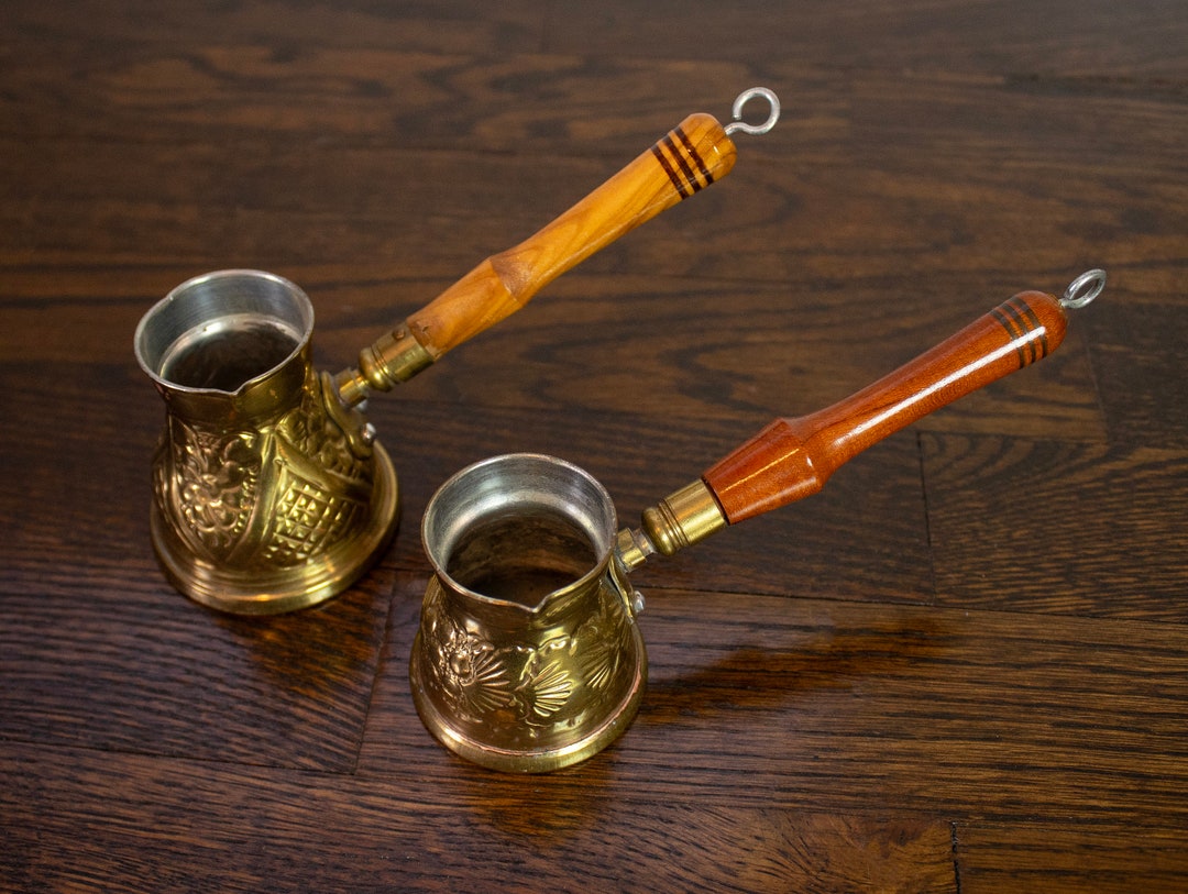 Vintage Pair of Brass & Wood Turkish Coffee Cezve Pots Size 1 and 2 - Etsy