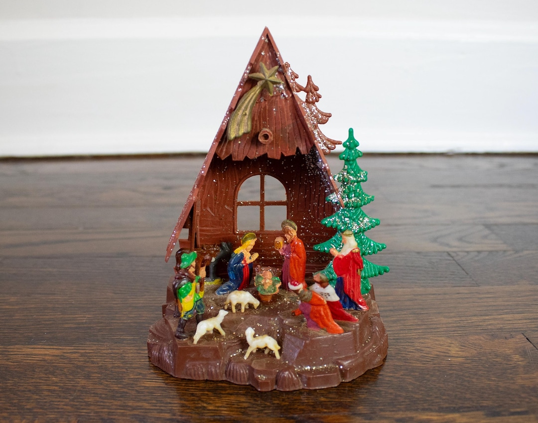 Vintage 1960s Shiny Brite Plastic Glitter Nativity Scene NO ANGEL - Etsy