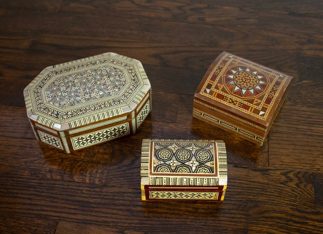 Vintage Marquetry Wood & Shell Inlaid Boxes Trinket Jewelry Box - Etsy