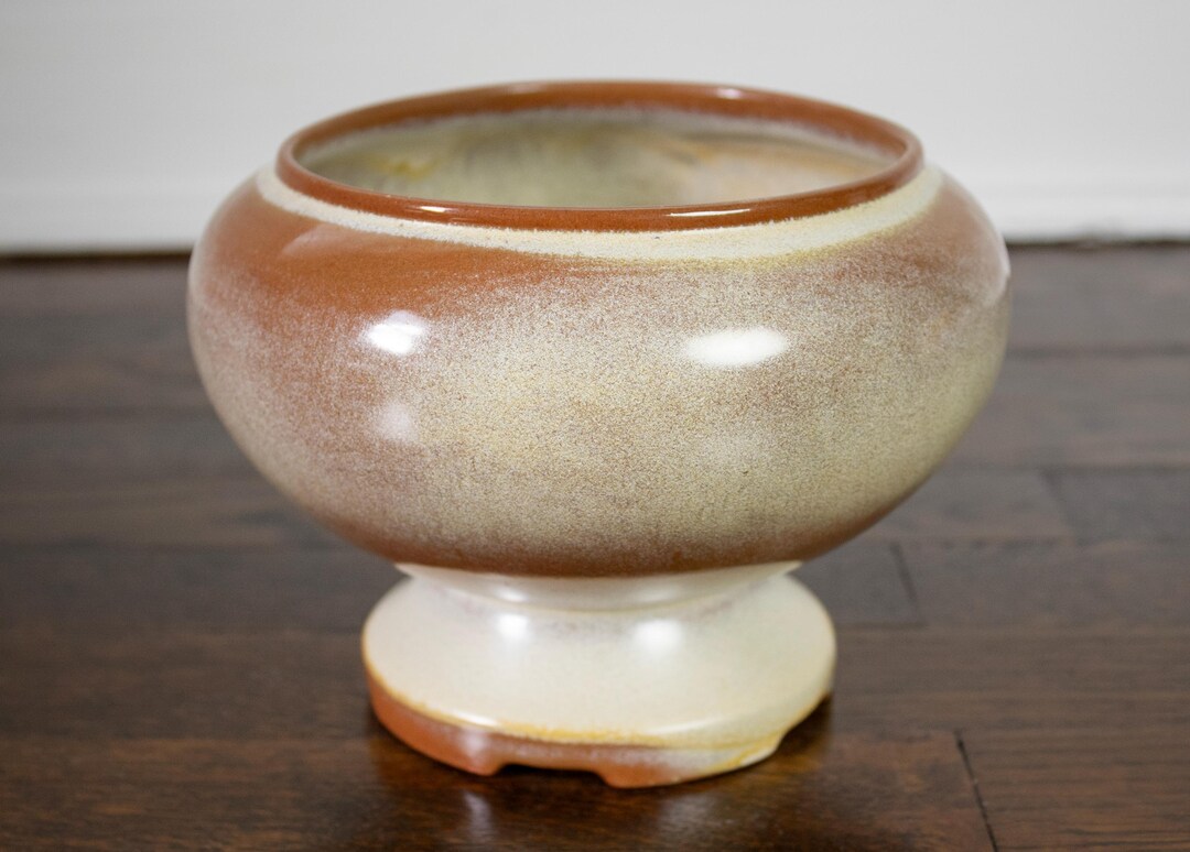 Vintage Frankoma Pottery Footed Pedestal Bowl Planter Pot Desert Gold ...