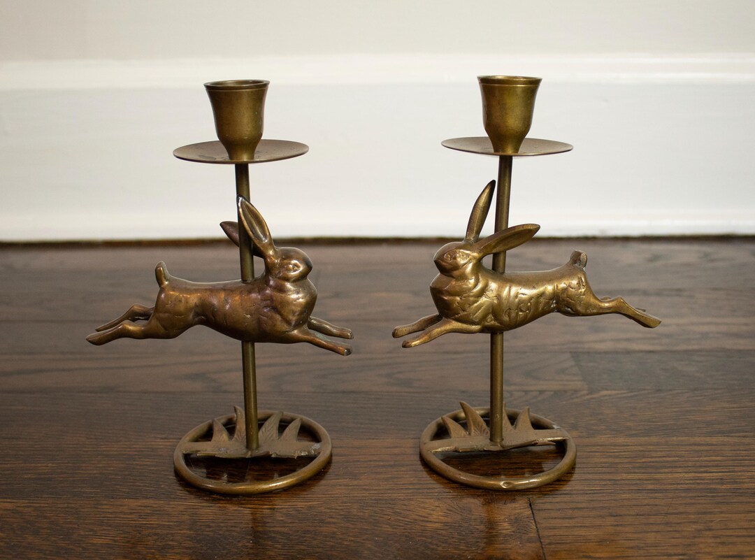 Vintage Rare Brass Pair of Leaping Bunny Rabbit Taper Candleholders - Etsy
