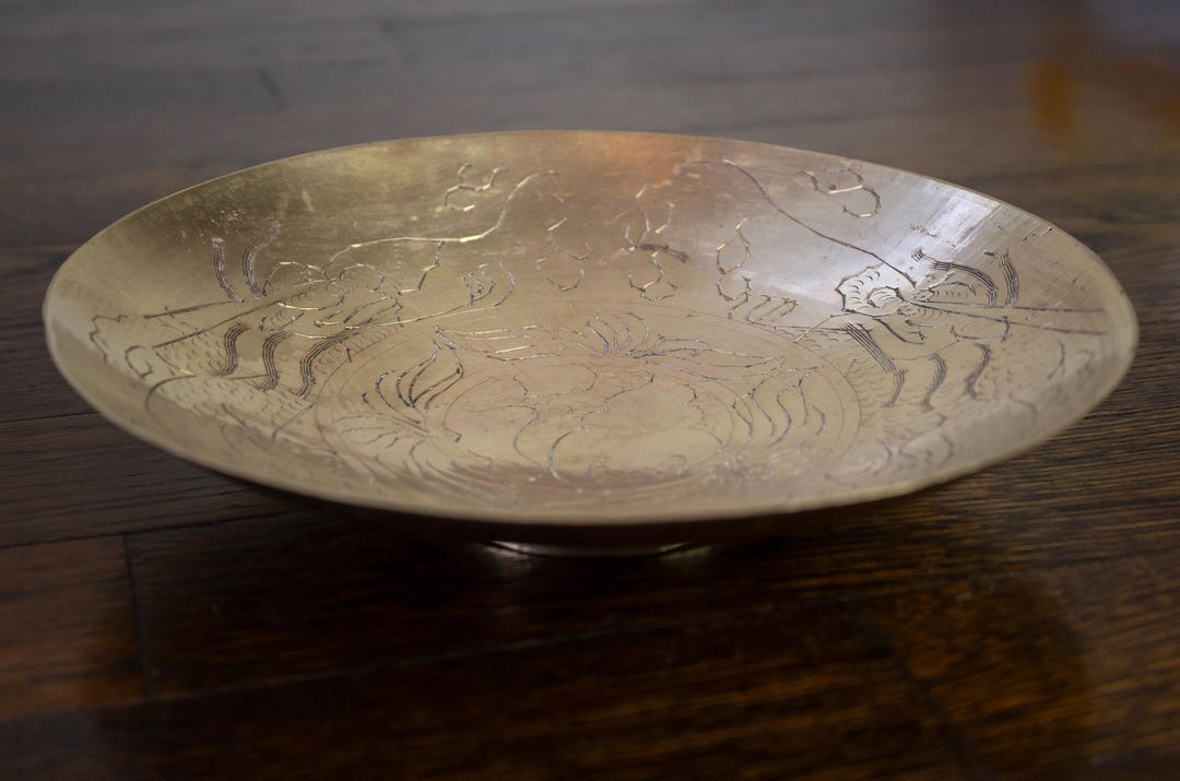 Vintage Antique Brass Etched Asian Bowl Dish With Dragons 8" - Etsy