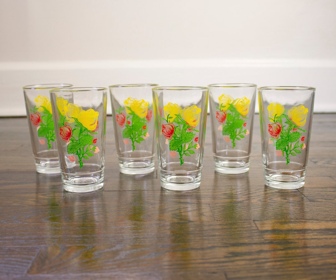 Crisa Signed Glassware Set of 6 Vintage Rose Glasses - Etsy