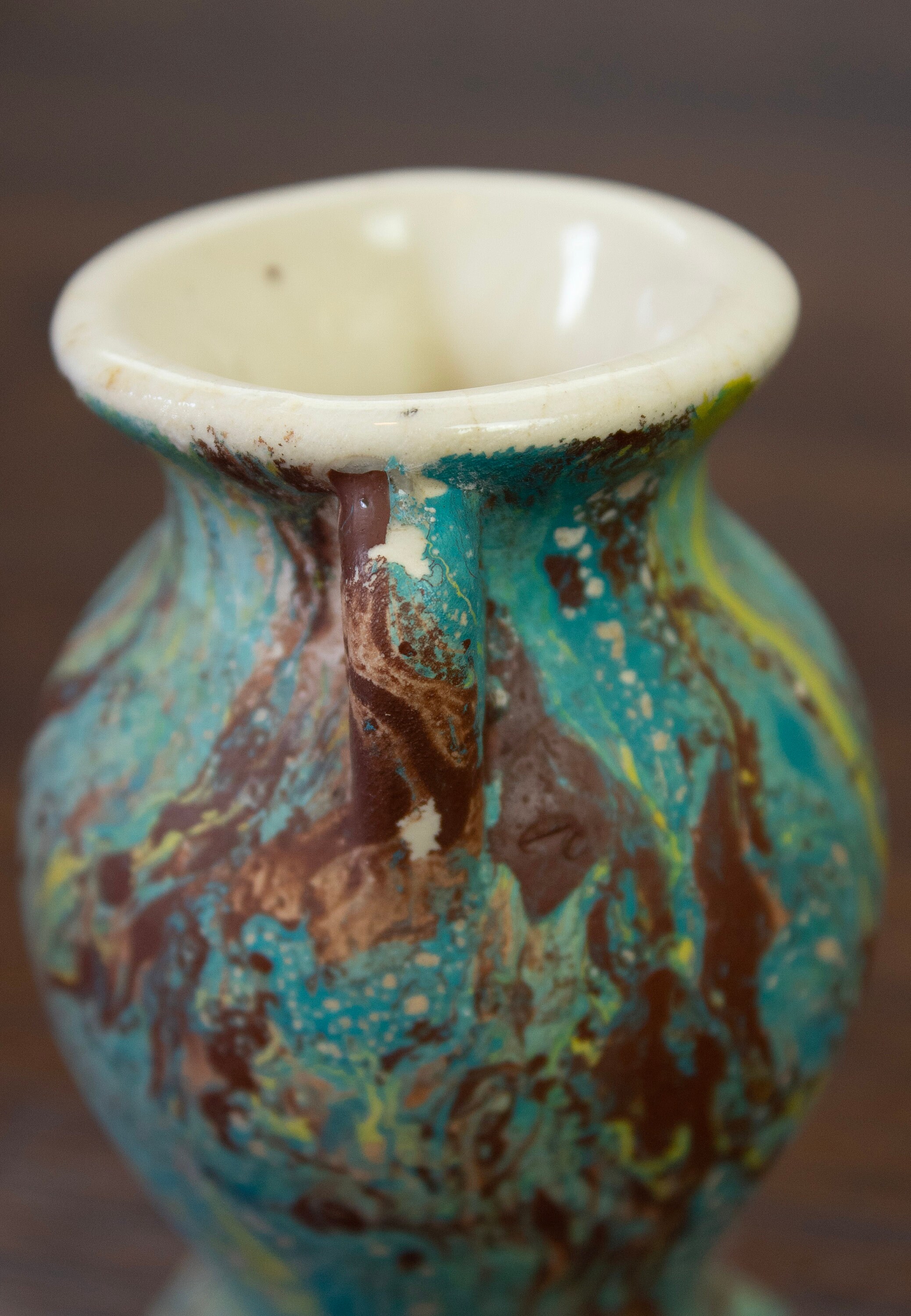 Vintage Nemadji Pottery-style Blue & Brown Bud Vase - Etsy