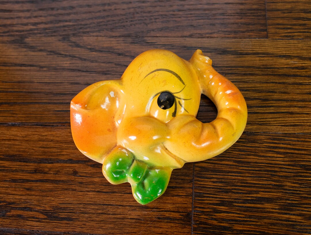 Vintage Small Chalkware Elephant Face With Bow Tie Wall Plaque - Etsy