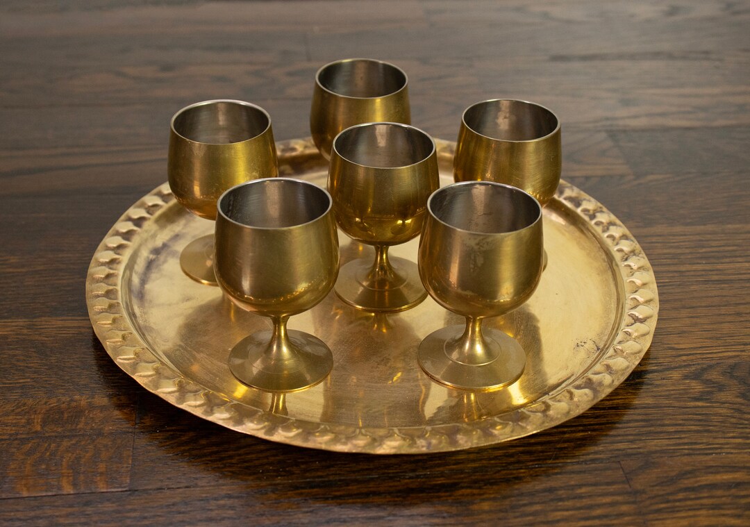 Vintage Set of 6 Brass Cordial Goblet Cups With Tray - Etsy
