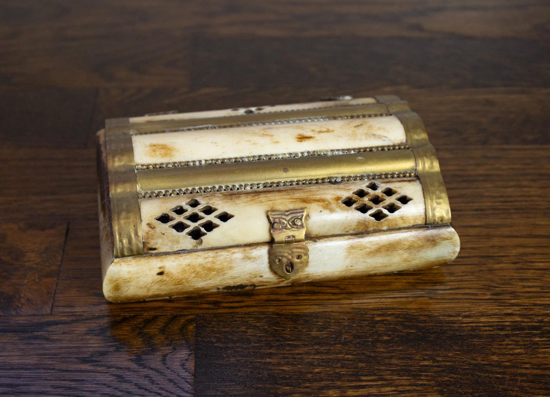 Vintage Camel Bone & Brass Hinge Lidded Trinket Box - Etsy