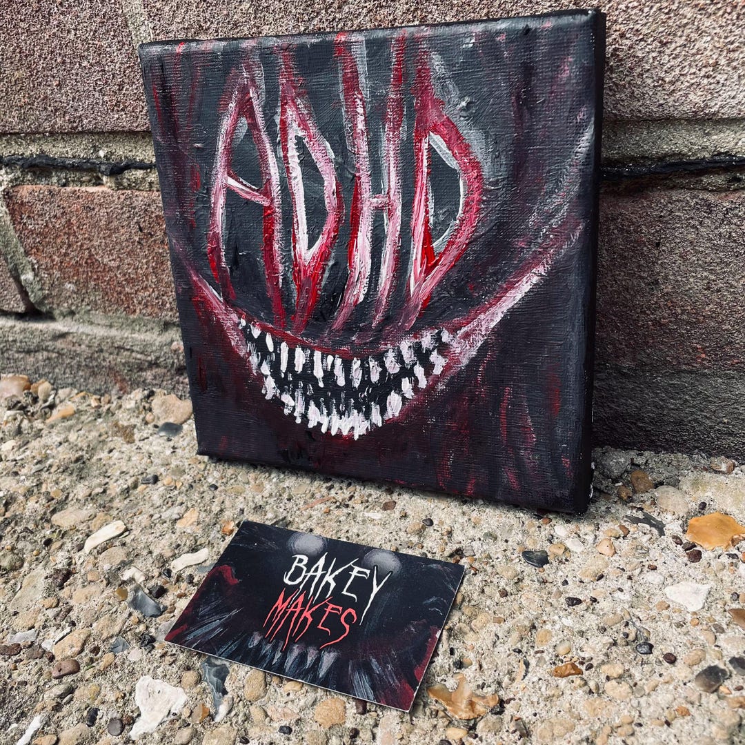 ADHD Monster Painting: Original Gothic Horror Art - 15cm Canvas - Etsy
