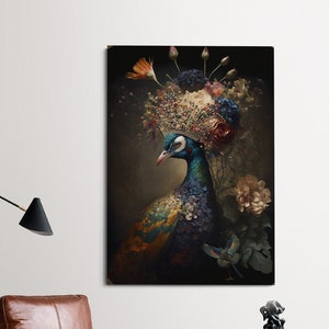 Peacock- Design of a Peacock Surrounded by Flowers and Leaves - Peacock ...