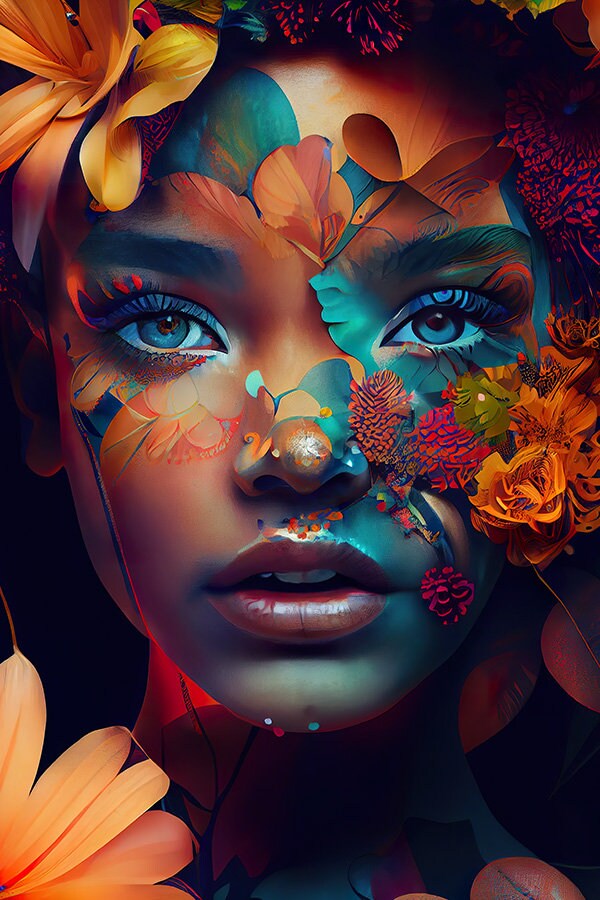 Botanical Woman #3 - Design of a Beautiful Woman Surrounded by Flowers ...