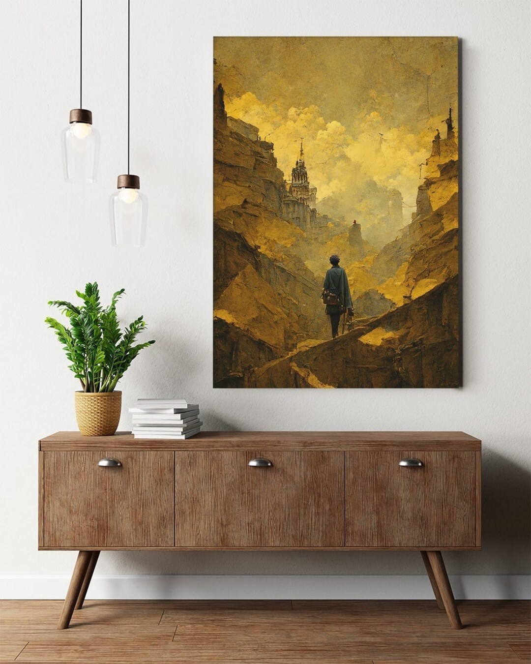The Explorer Abstract Painting of an Explorer in the Mountains Created ...