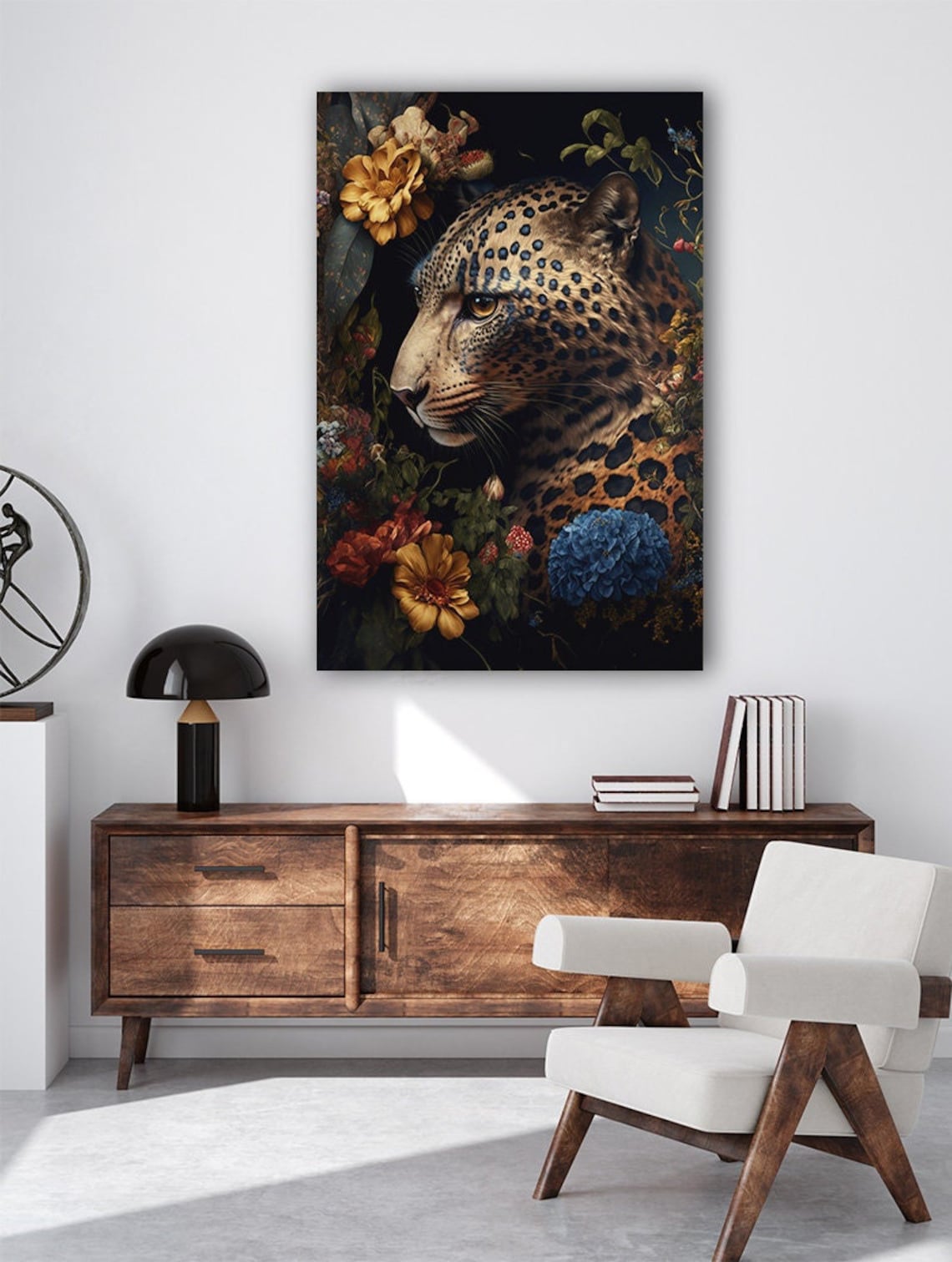 Leopard- Design of a Leopard Surrounded by Flowers and Leaves - Leopard ...