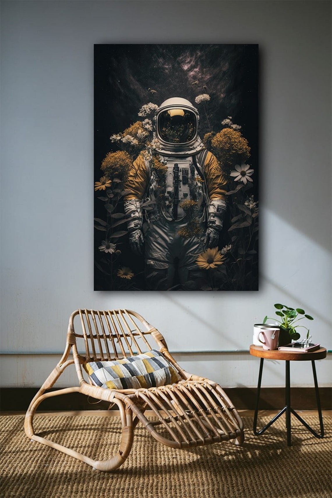 Astronaut #3- Design of an Astronaut Surrounded by Flowers and Leaves ...