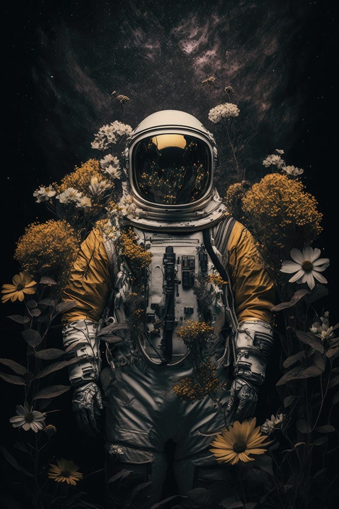 Astronaut #3- Design of an Astronaut Surrounded by Flowers and Leaves ...