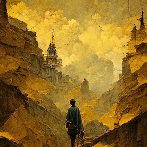 The Explorer Abstract Painting of an Explorer in the Mountains Created ...