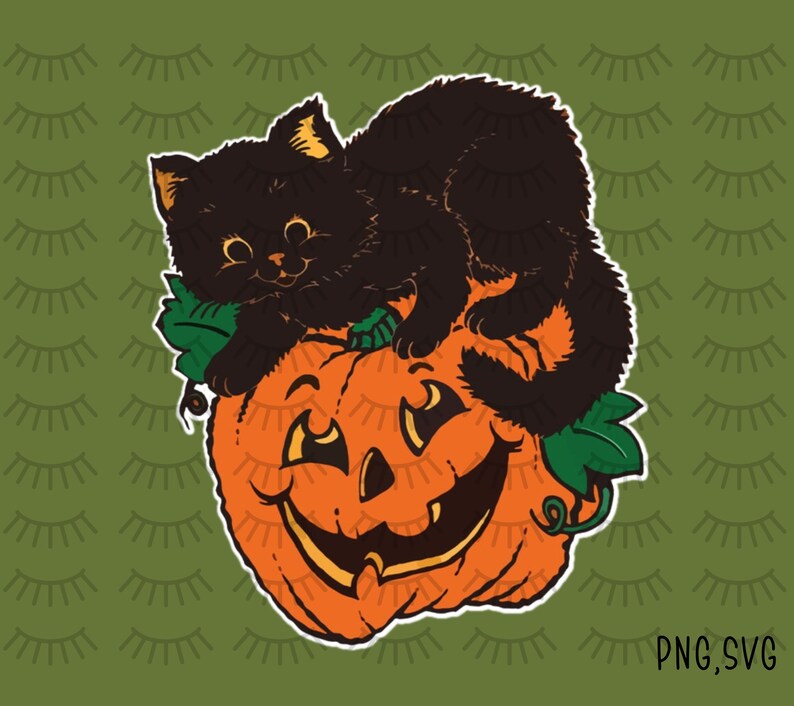 Witchy Pumpkin & Black Cat PNG SVG Files, Digital Download Halloween ...