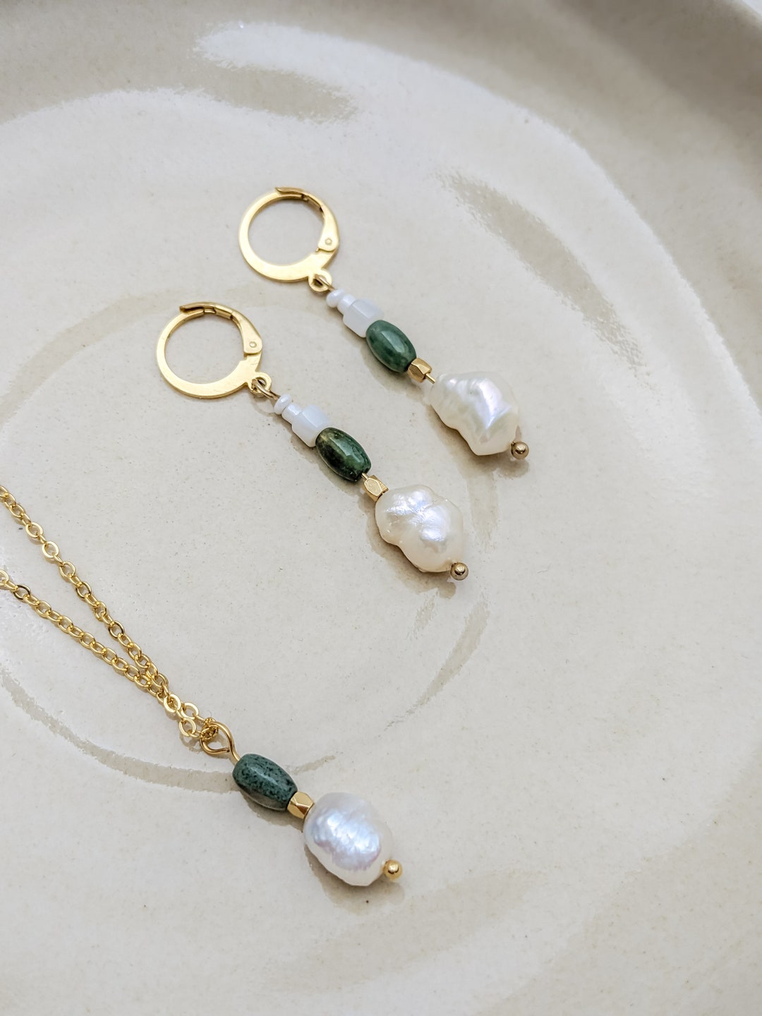 Perlen Ohrringe lang | Set Minimalistischer Schmuck | Ohrringe und ...