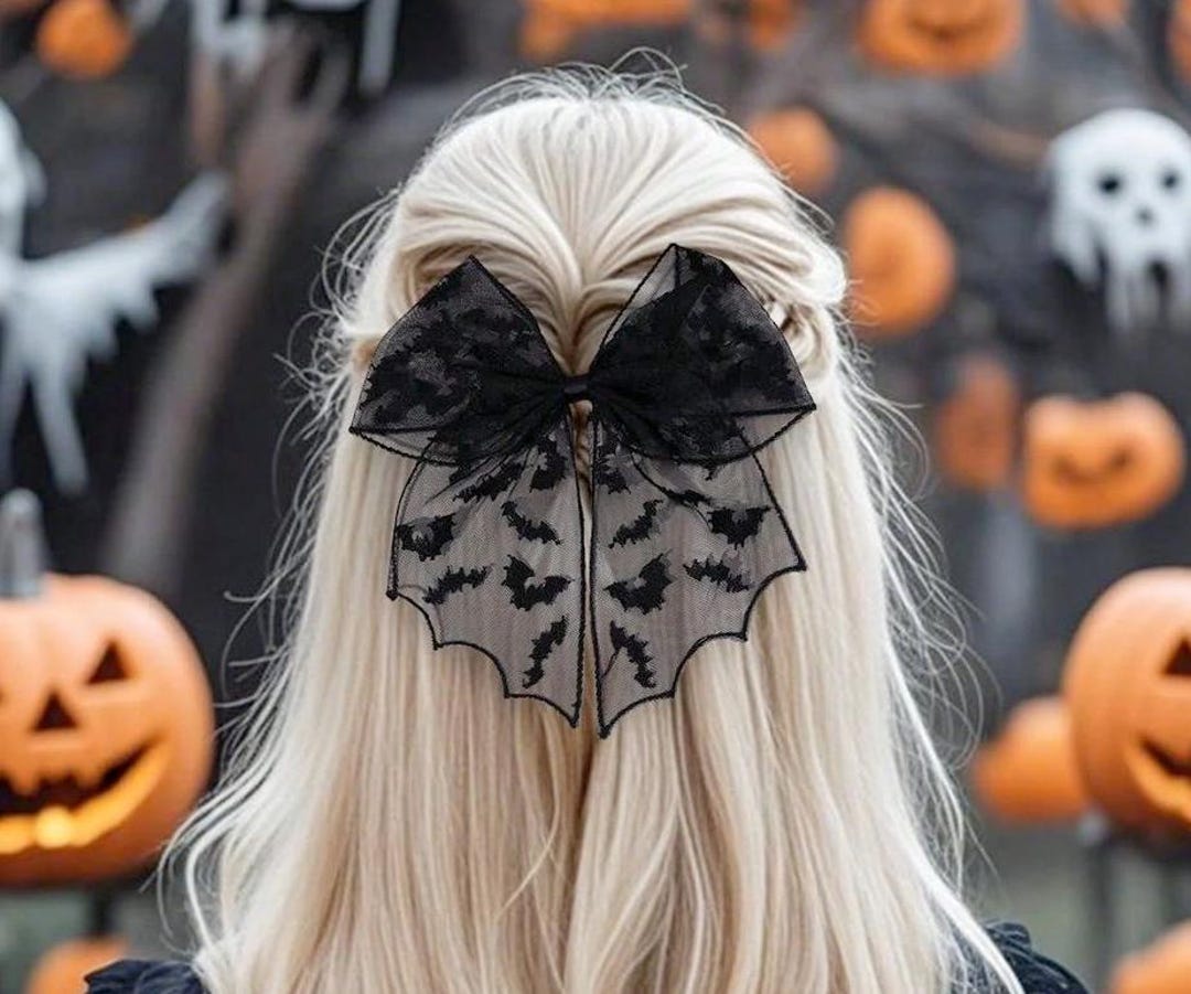 Halloween Hair Bow Bat Bow Black Hair Clip Halloween Hair Clip Gothic ...