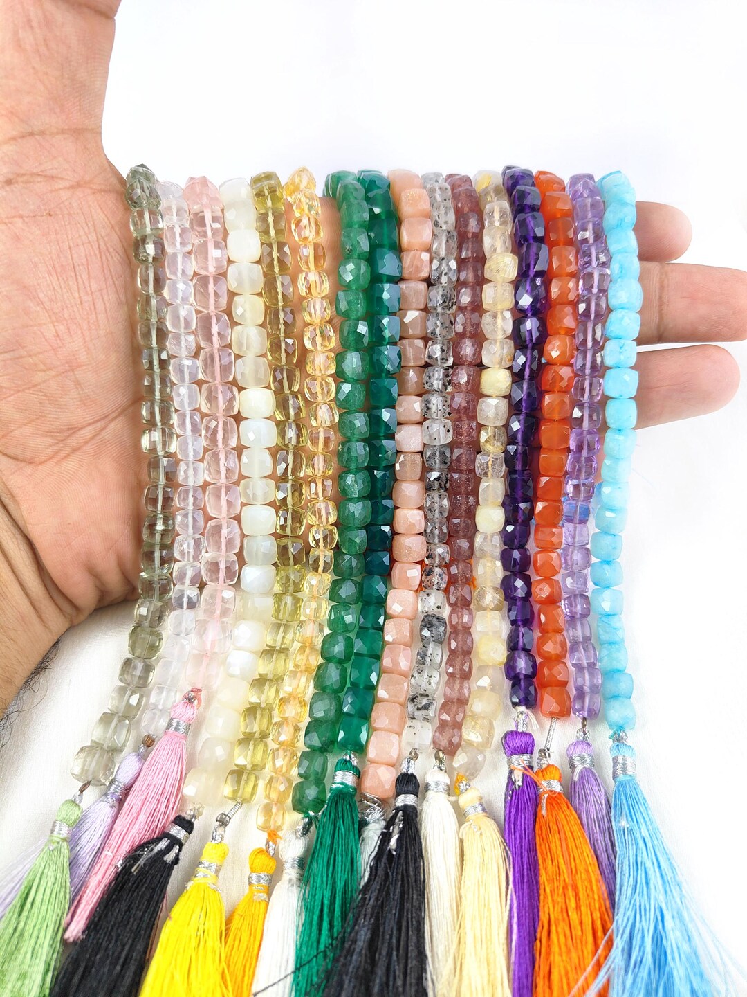 Natural Gemstone Beads Strand, 7-8mm Faceted Cube Beads, Crystal Box ...