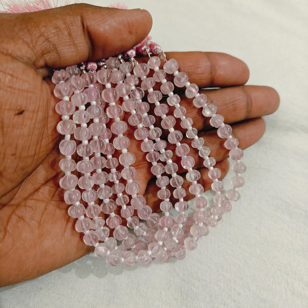 8mm Rose Quartz Carved Melon Beads, Natural Pink Gemstone 8 Inch Strand ...