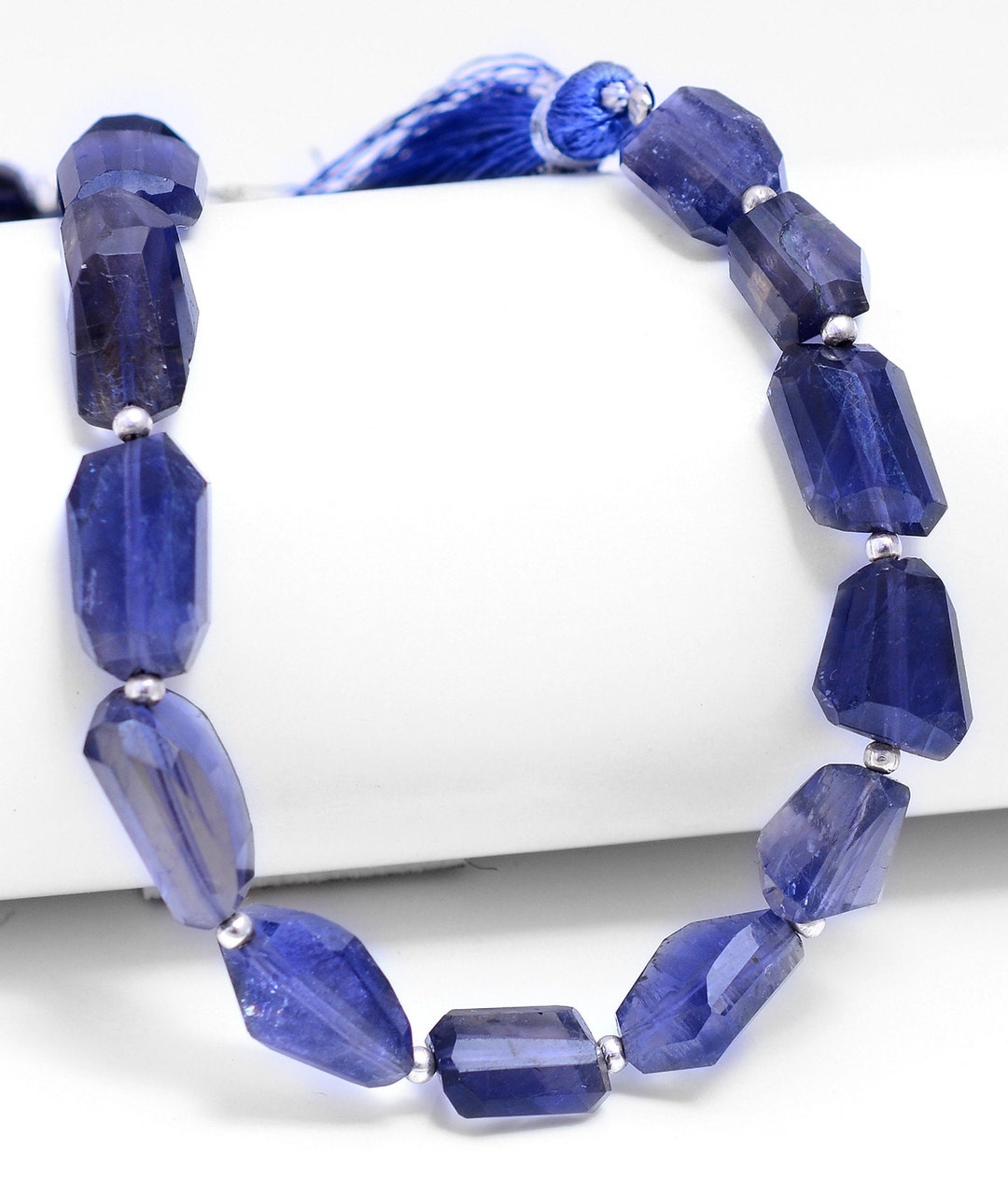 Iolite Quartz Faceted Tumble Beads, Natural Blue Gemstone 8-inch Strand ...