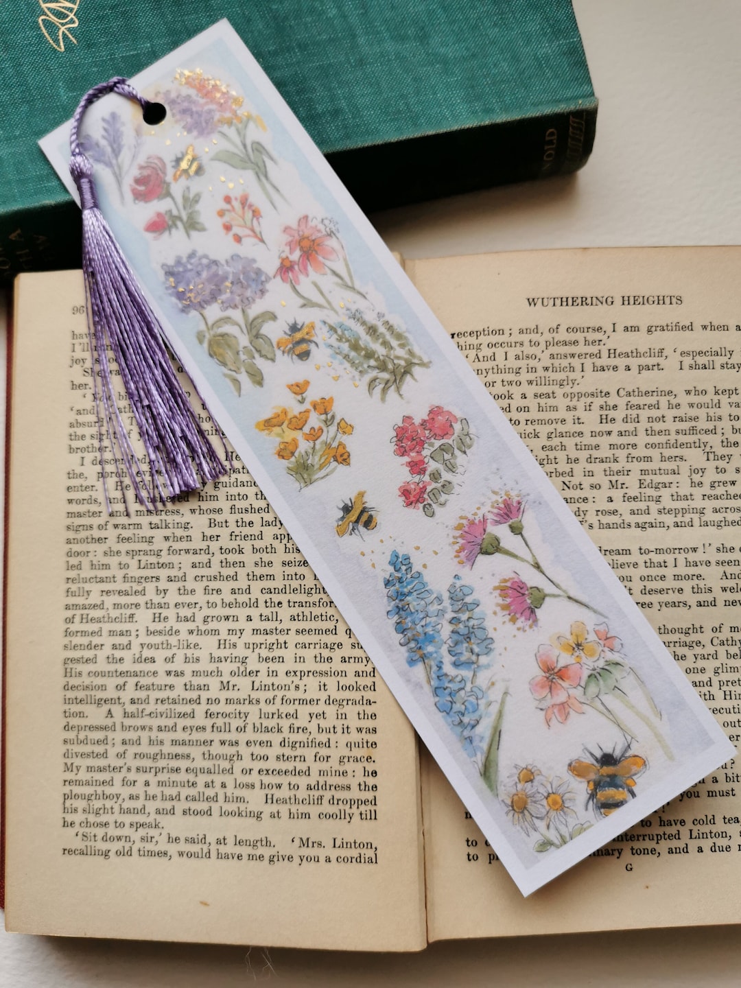 Garden Flowers Bookmark, Hand Painted, Floral, Bees, Gold Accents - Etsy UK