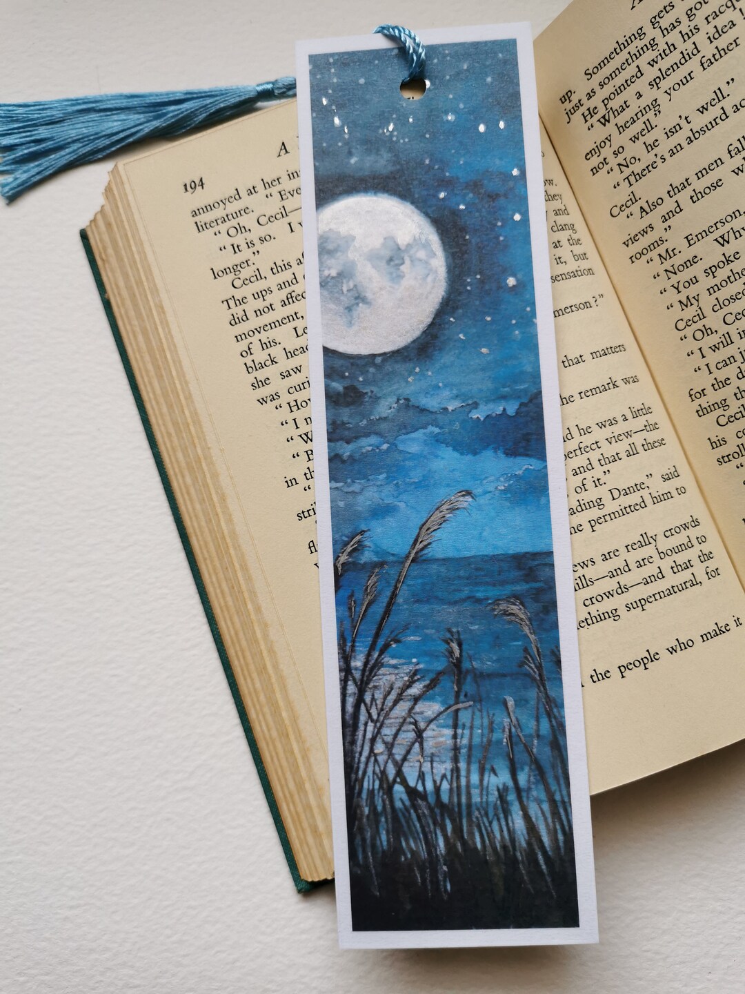 Moonlit Water Bookmark, Hand Painted, Watercolour, Romantic, Moonlight ...