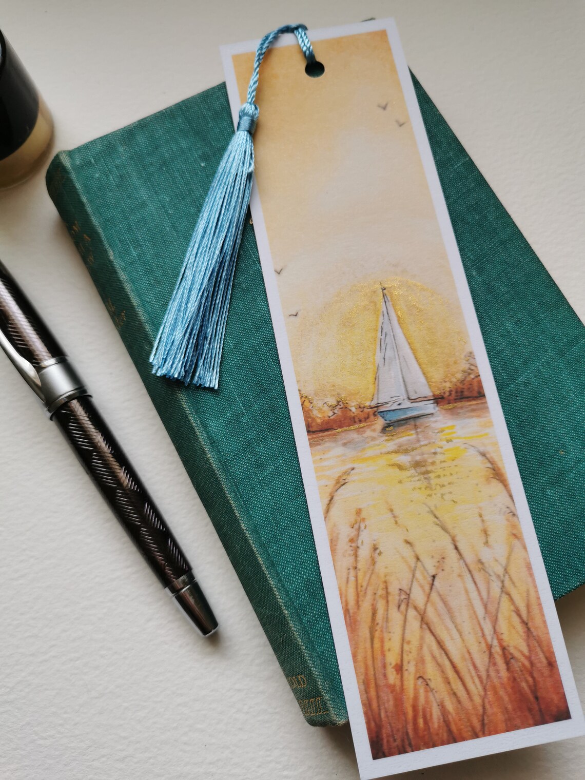 Sunset Bookmark, Hand Painted, Original Watercolour With Metallic Gold ...
