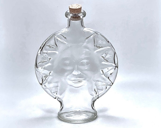 Boho Vintage Clear Glass Sun Face 7", Decorative Bottles, Bohemian ...