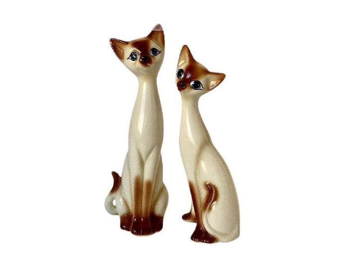 Vintage 1950's Long Neck Siamese Cat 10" Porcelain Statues, Mid Century ...
