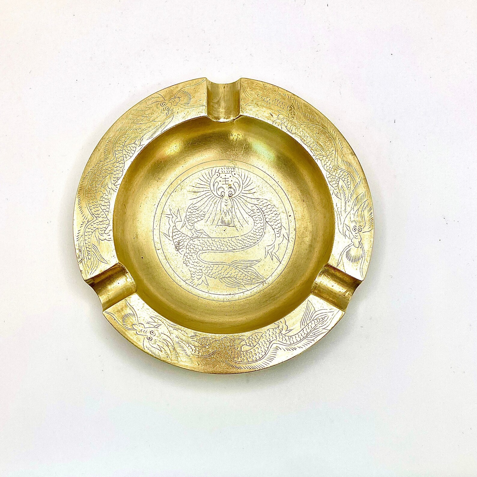 Vintage Brass Embossed Chinese Dragon Ashtray, Circa 1970s - Etsy