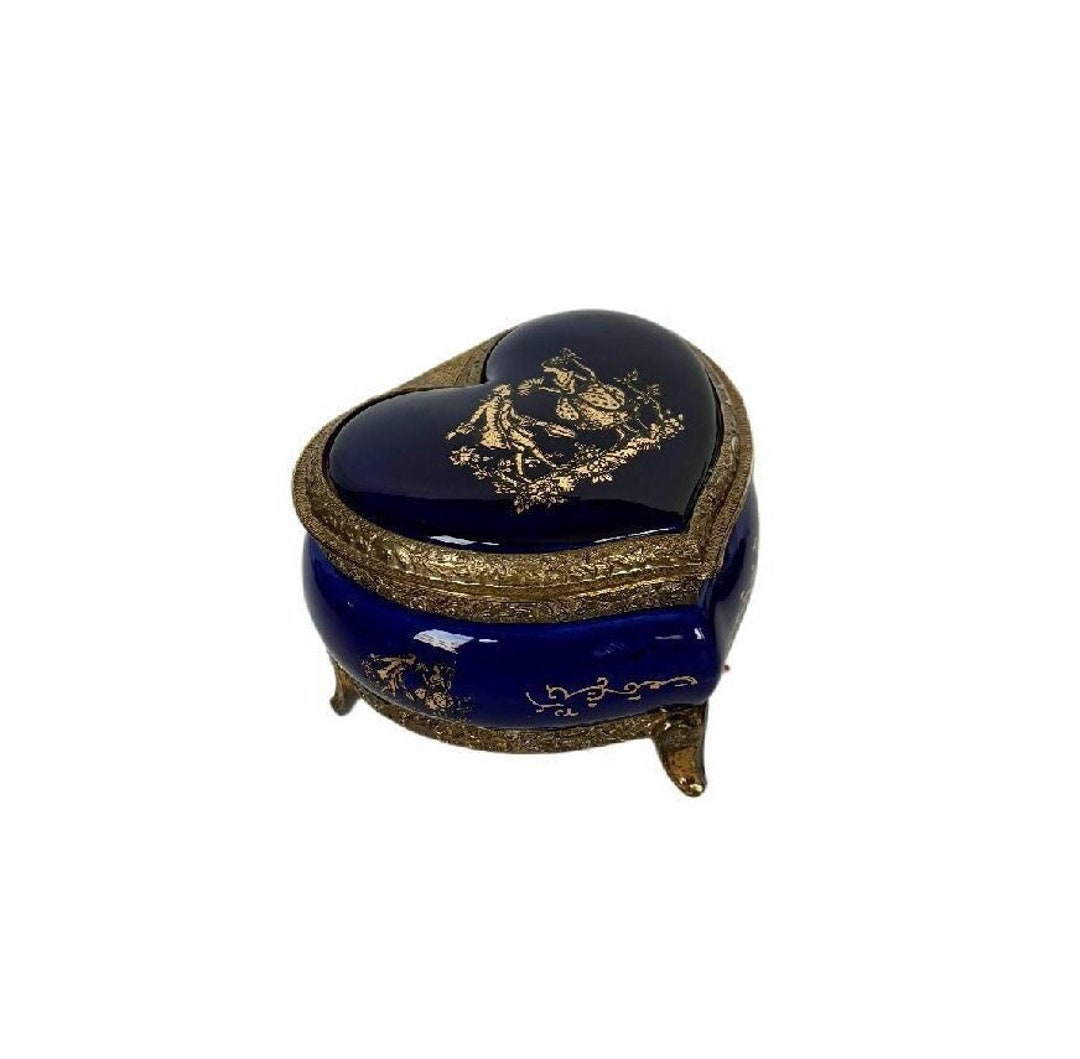 Vintage Sankyo Limoges Style Music Box, Cobalt Blue & Gold Ceramic ...