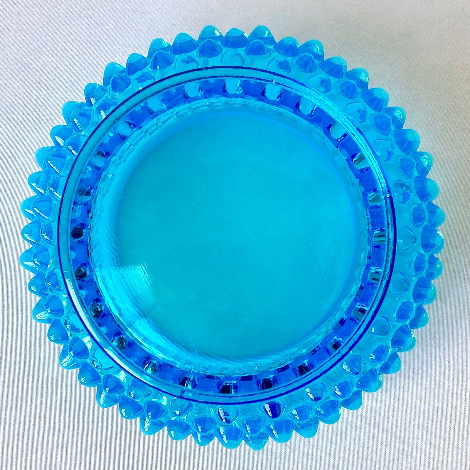 Vintage Fenton Vivid Blue Opalescent Hobnail Powder Dish, Trinket Dish ...