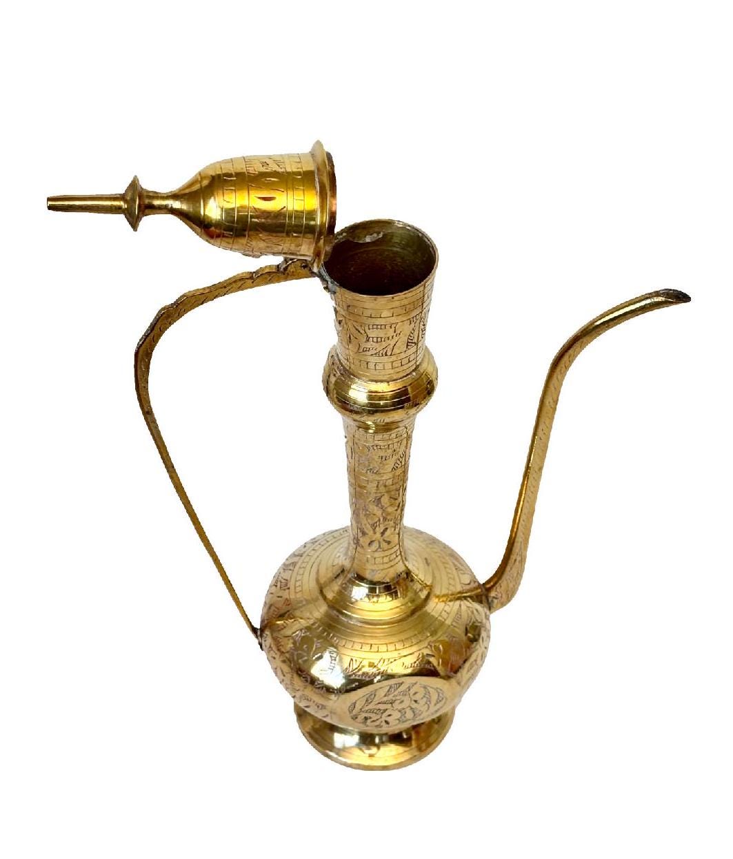Vintage Etched Brass Arabic Wine Pitcher: Hand Crafted Surahi Aftaba ...