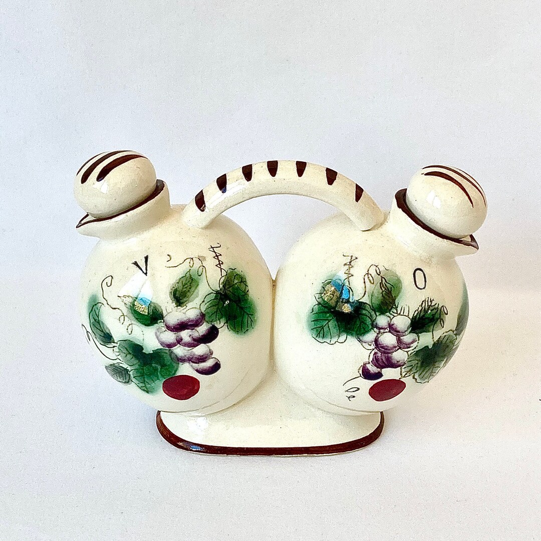 Vintage Ceramic Oil & Vinegar Cruet Set, Hand Painted Grape Motif - Etsy