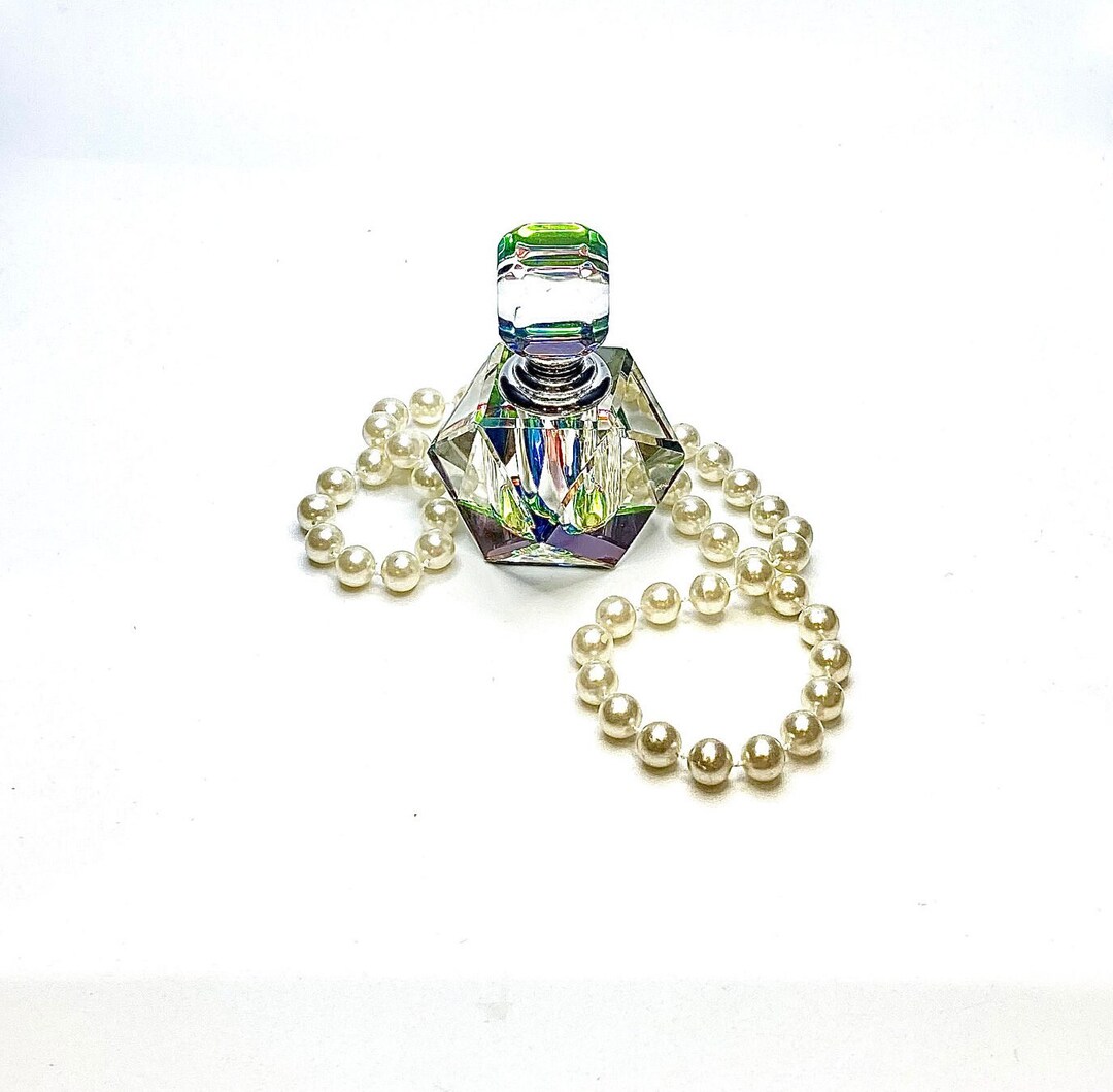Vintage Aurora Borealis Art Glass Prism Lead Crystal Perfume Bottle ...