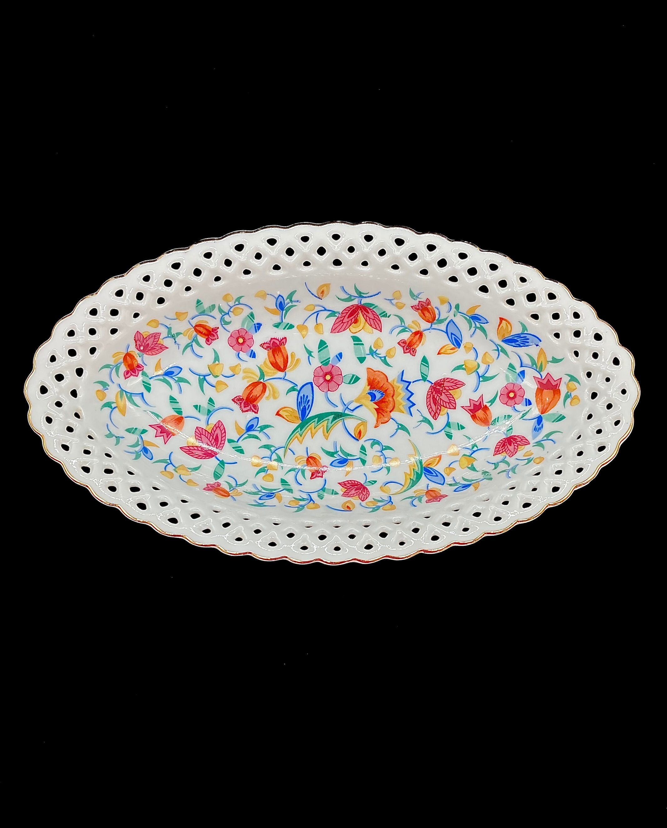 Beautiful Vintage Oval Porcelain German Plate With Latticework Edge - Etsy