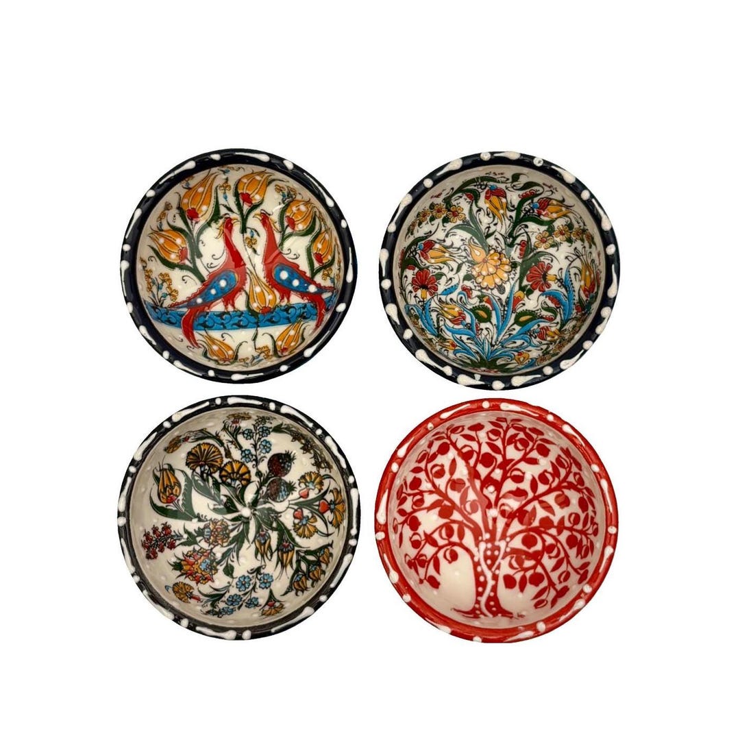 Vintage Set of 4 Small 3" Iznik Nakkas Cini Ceramic Hand Painted Bowls ...